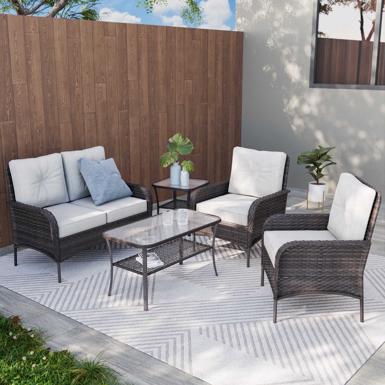 COOS BAY Vintage Courtyard 5 PCS Patio Furniture Set, 2 Patio Chairs ...